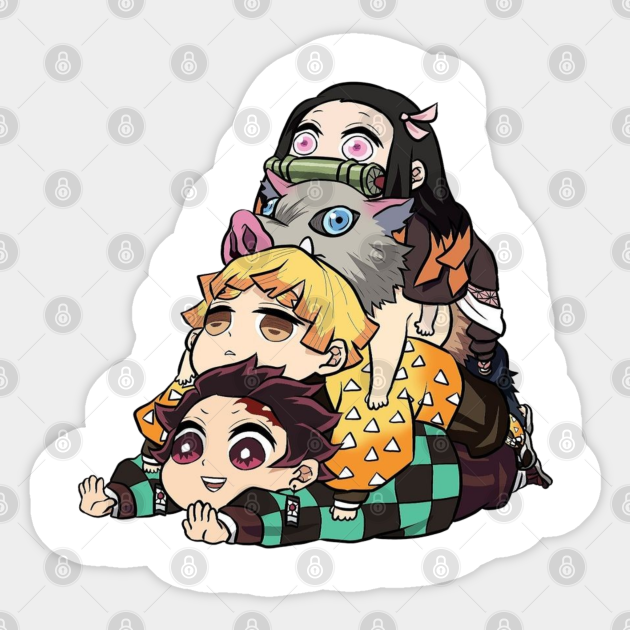 Tanjiro Nezuko Zenitsu Inosuke Chibi Demon Slayer Anime Sticker Teepublic